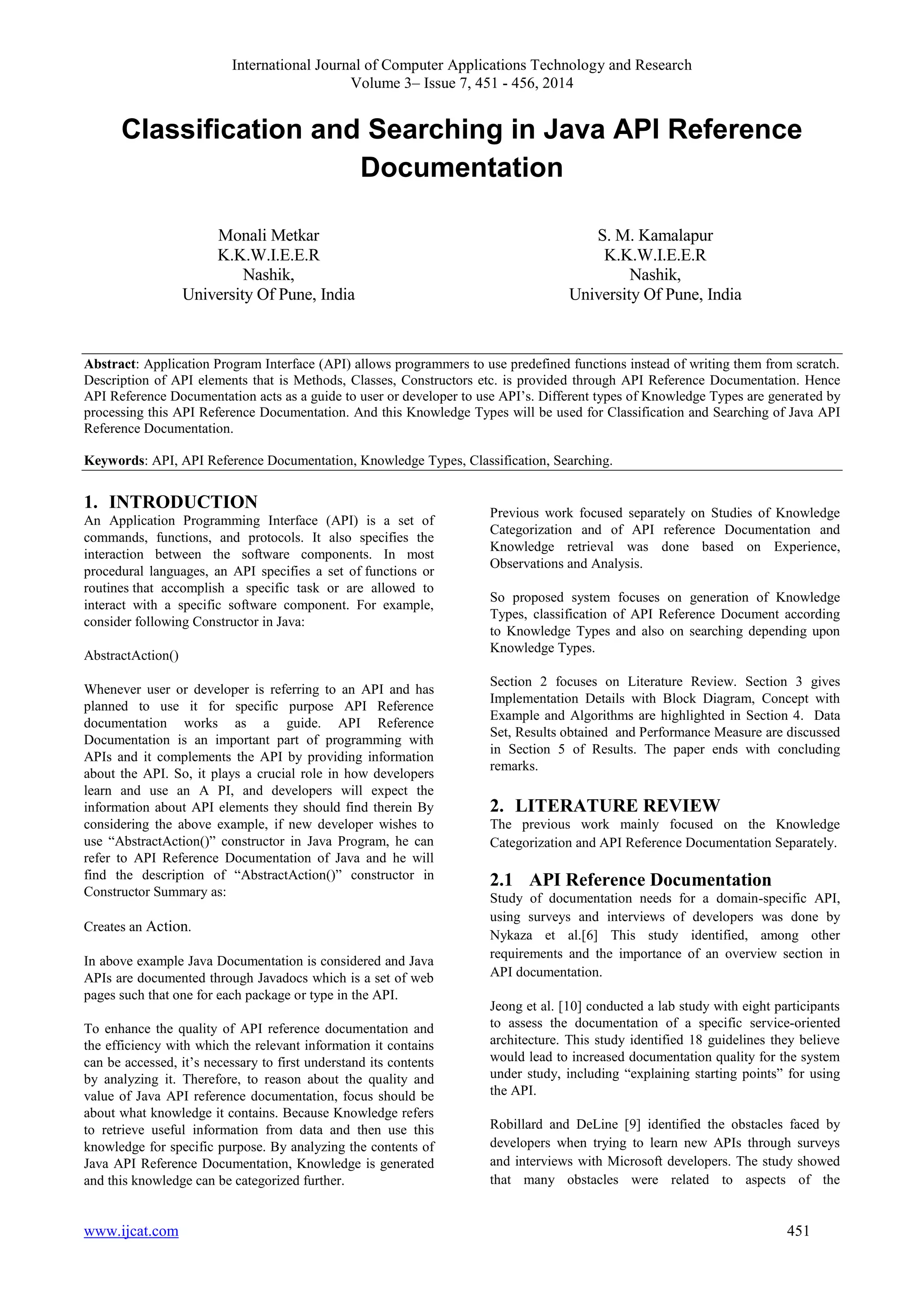 Classification and Searching in Java API Reference Documentation | PDF