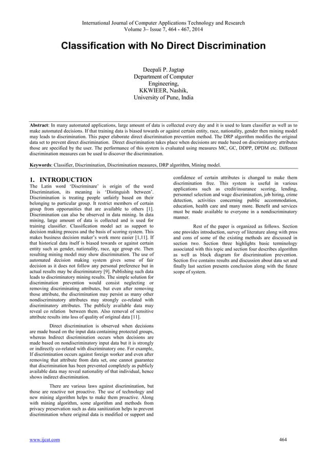 Classification with No Direct Discrimination | PDF