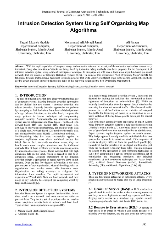 Intrusion Detection System Using Self Organizing Map Algorithms | PDF