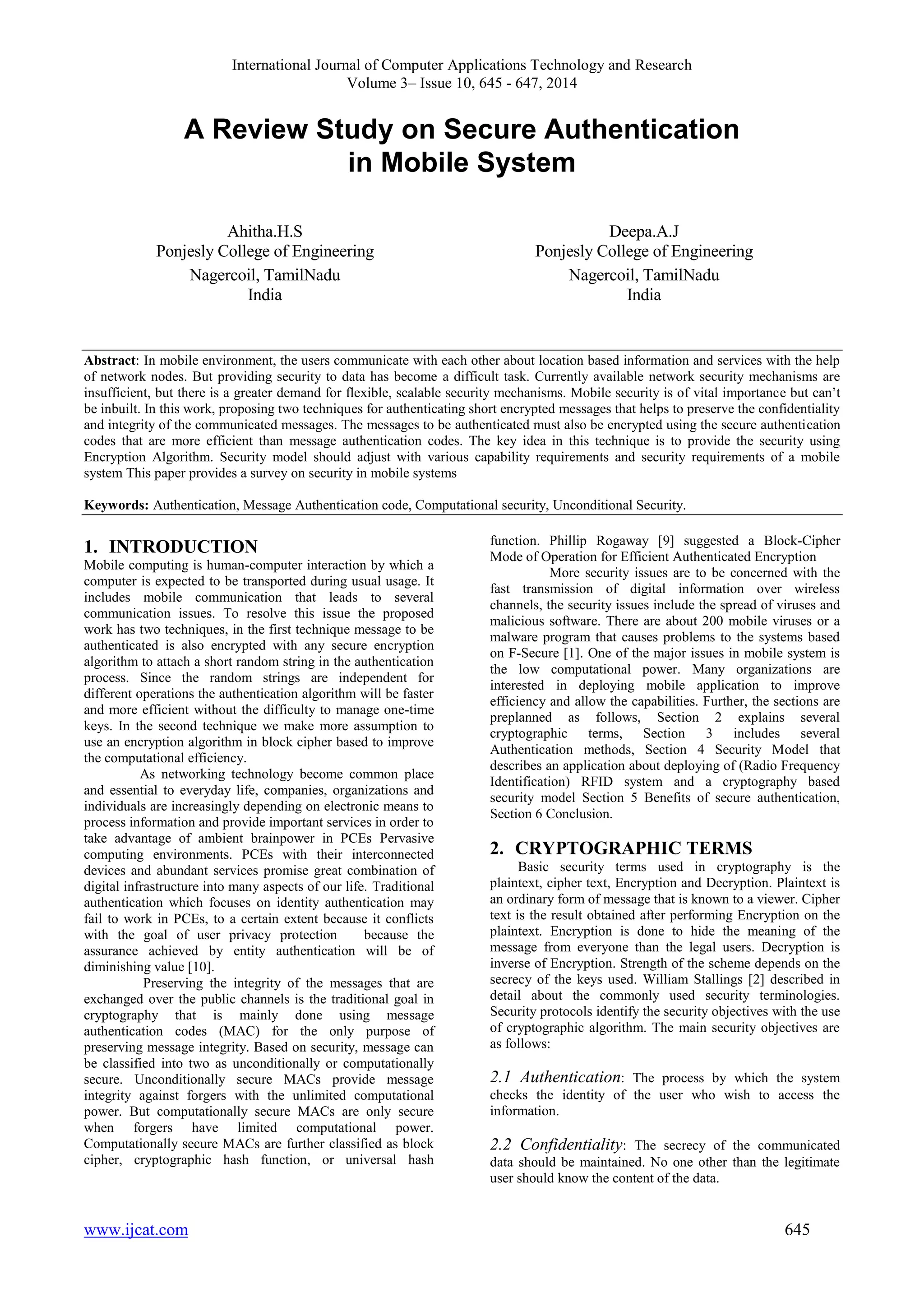 A Review Study on Secure Authentication in Mobile System | PDF | Free ...