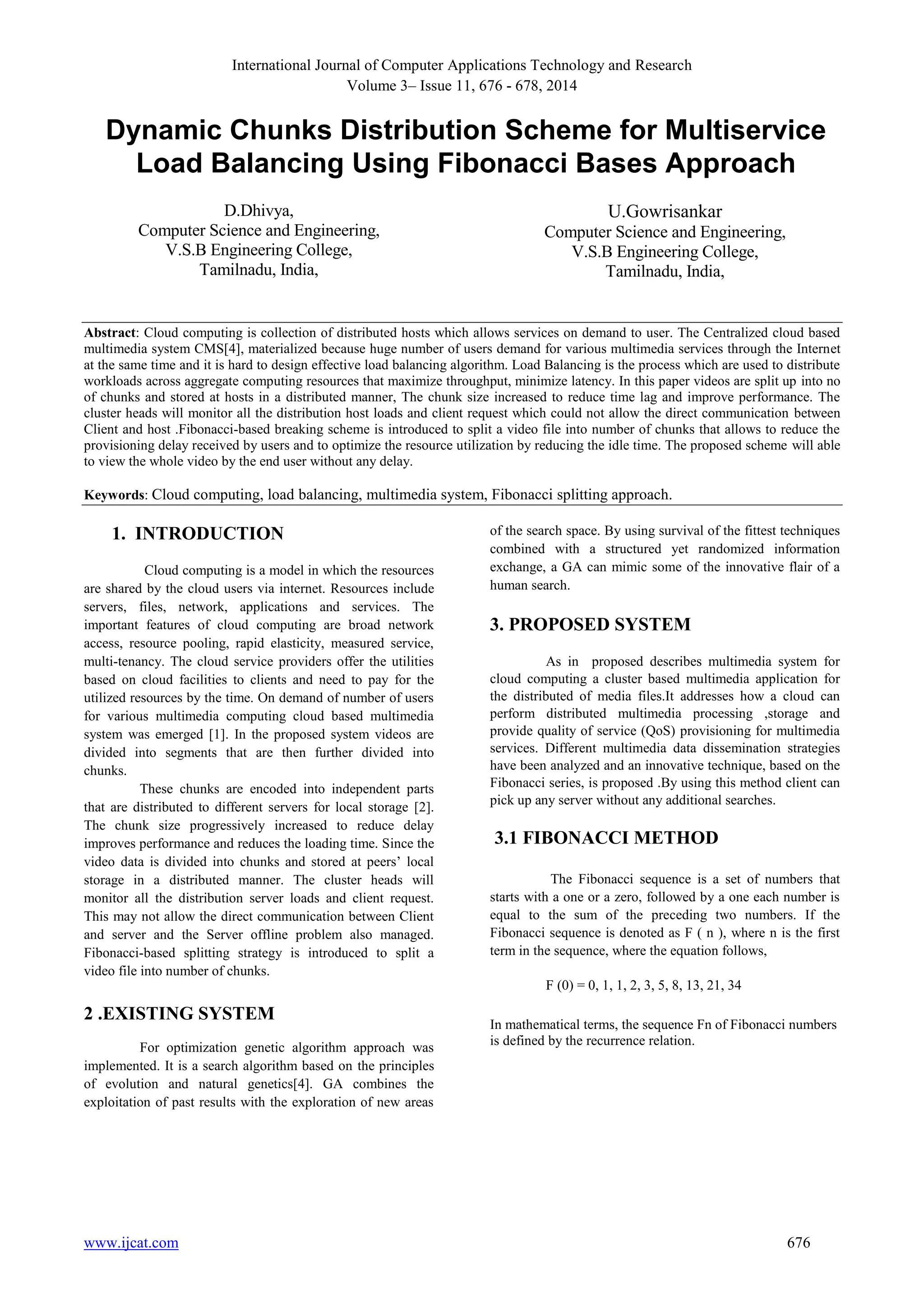 Dynamic Chunks Distribution Scheme for Multiservice Load Balancing Using Fibonacci Bases ...