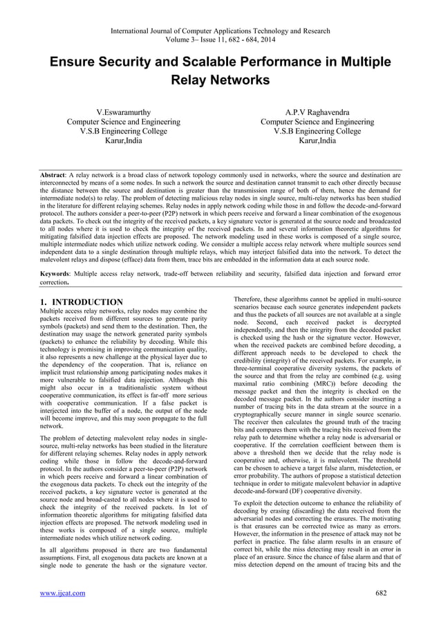 Ensure Security and Scalable Performance in Multiple Relay Networks | PDF