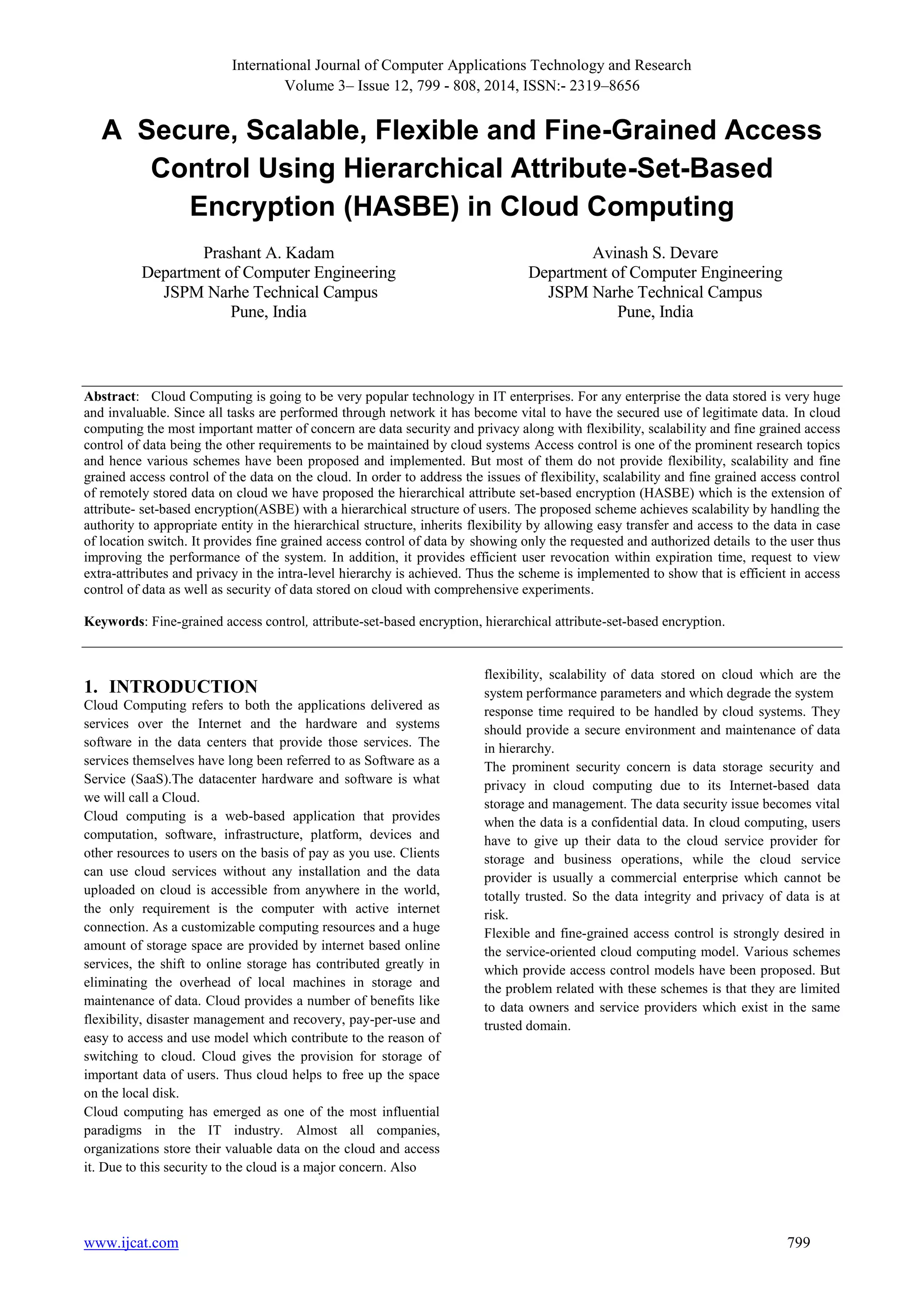 A Secure Scalable Flexible And Fine Grained Access Control Using Hierarchical Attribute Set