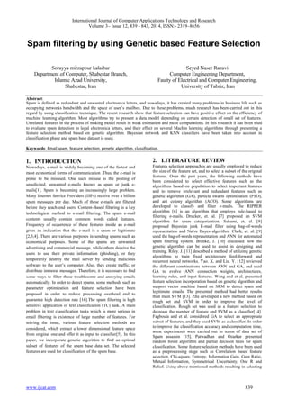 Spam filtering by using Genetic based Feature Selection | PDF