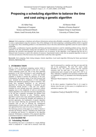 Proposing a scheduling algorithm to balance the time and cost using a genetic algorithm | PDF