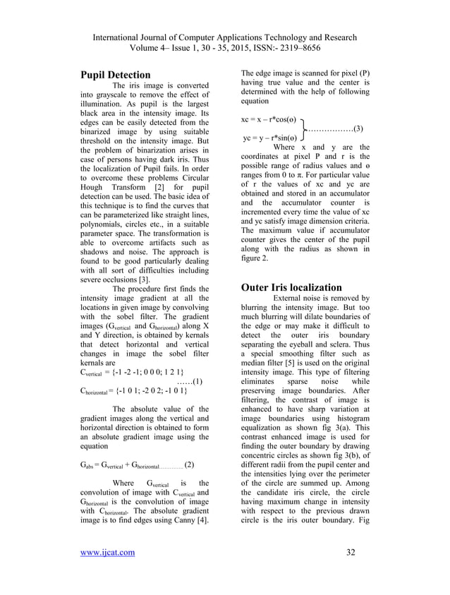 Iris Localization - a Biometric Approach Referring Daugman's Algorithm | PDF