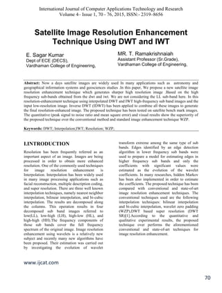 Satellite Image Resolution Enhancement Technique Using DWT and IWT | PDF