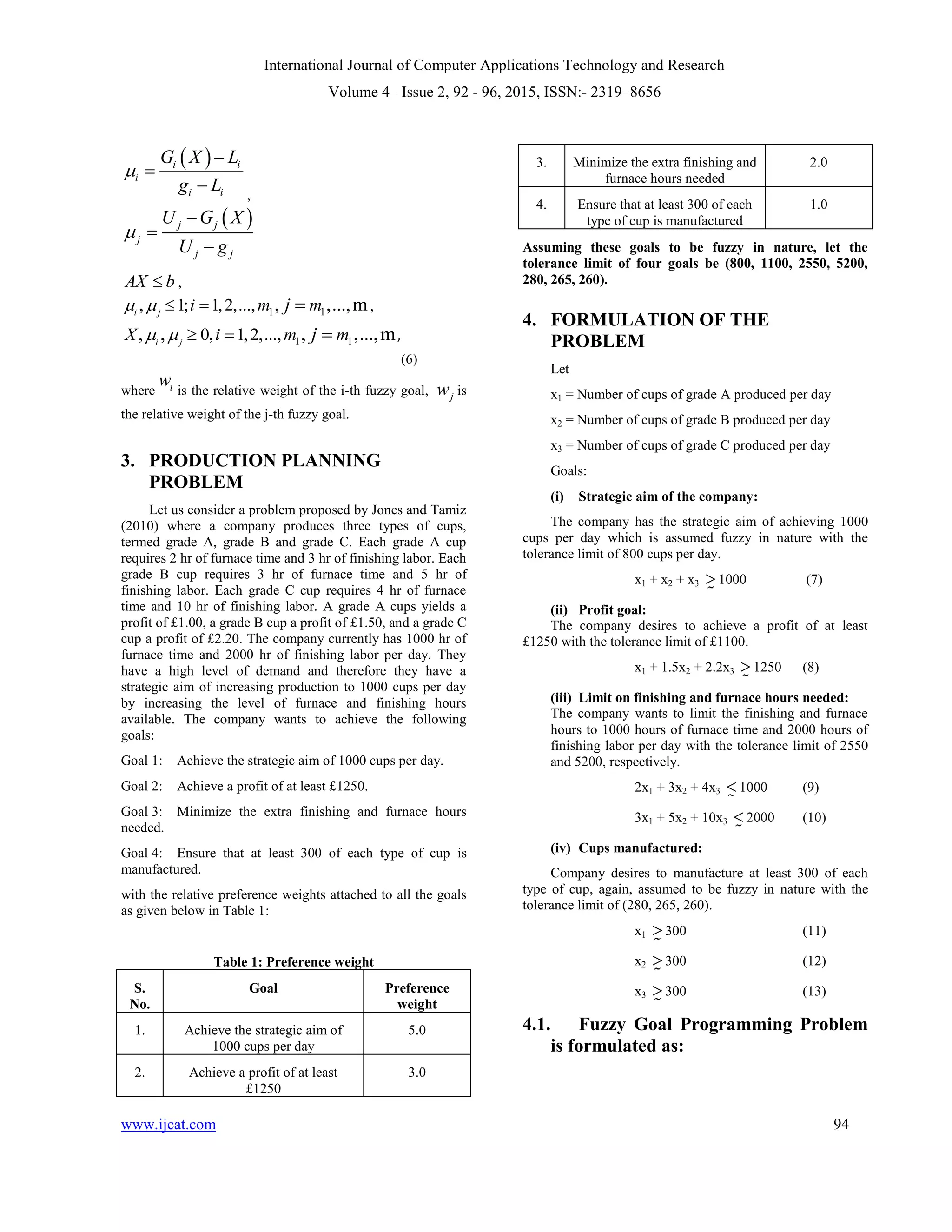 Fuzzy Goal Programming Techniques for Production Planning in Industry | PDF