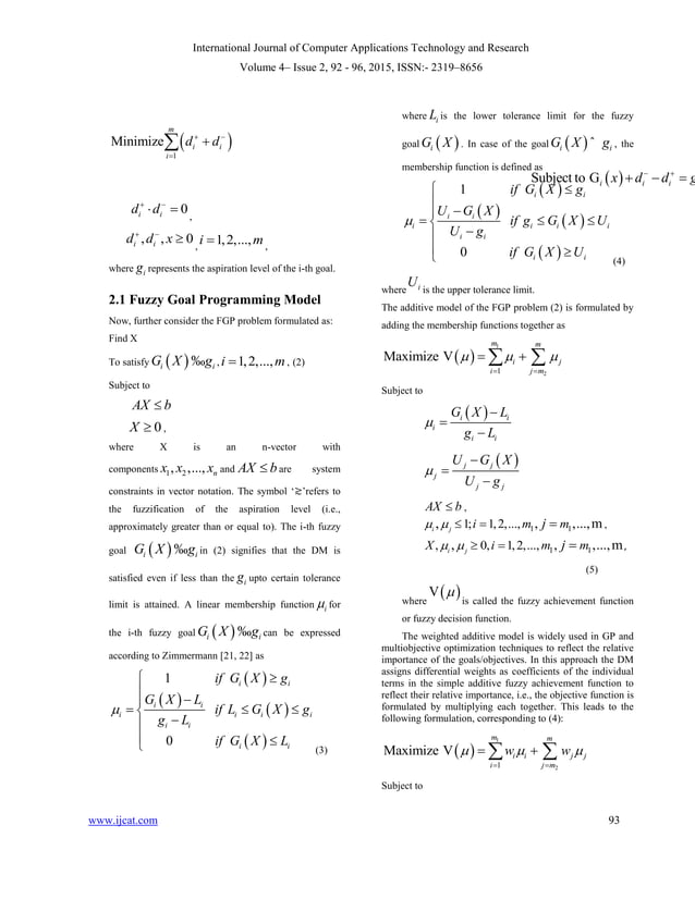 Fuzzy Goal Programming Techniques for Production Planning in Industry | PDF