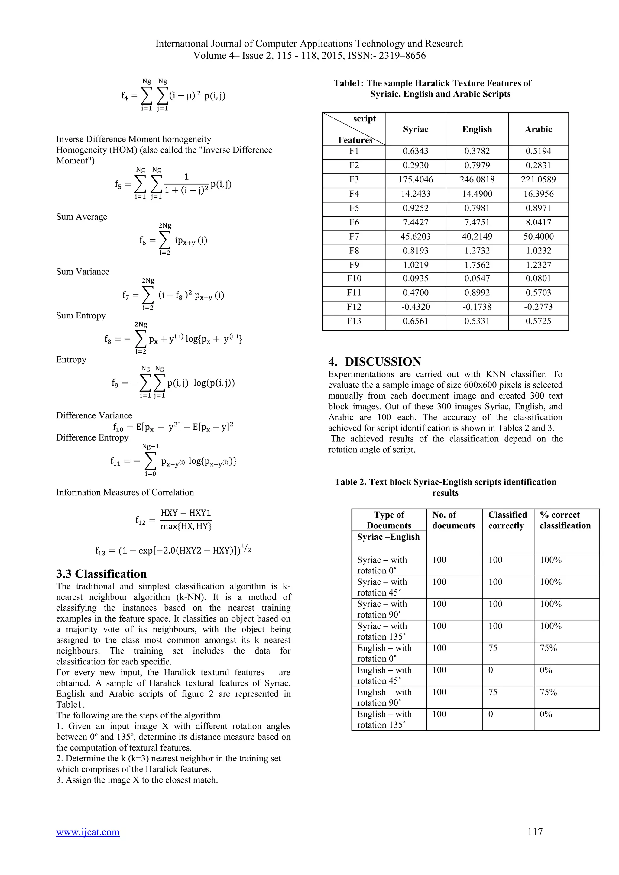 Haralick Texture Features based Syriac(Assyrian) and English or Arabic ...