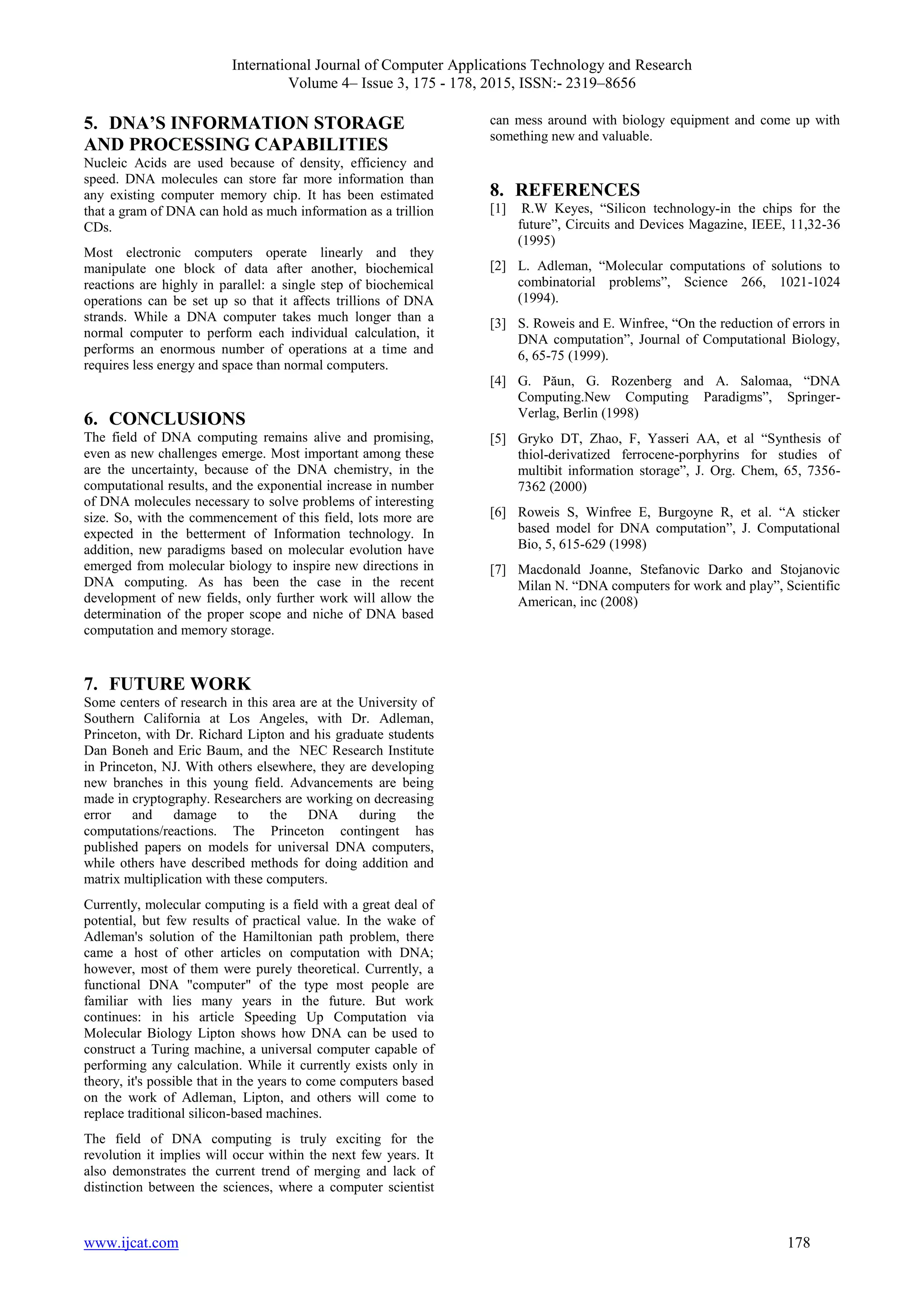 A Study on DNA based Computation and Memory Devices | PDF
