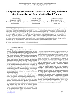 Anonymizing and Confidential Databases for Privacy Protection Using Suppression and ...