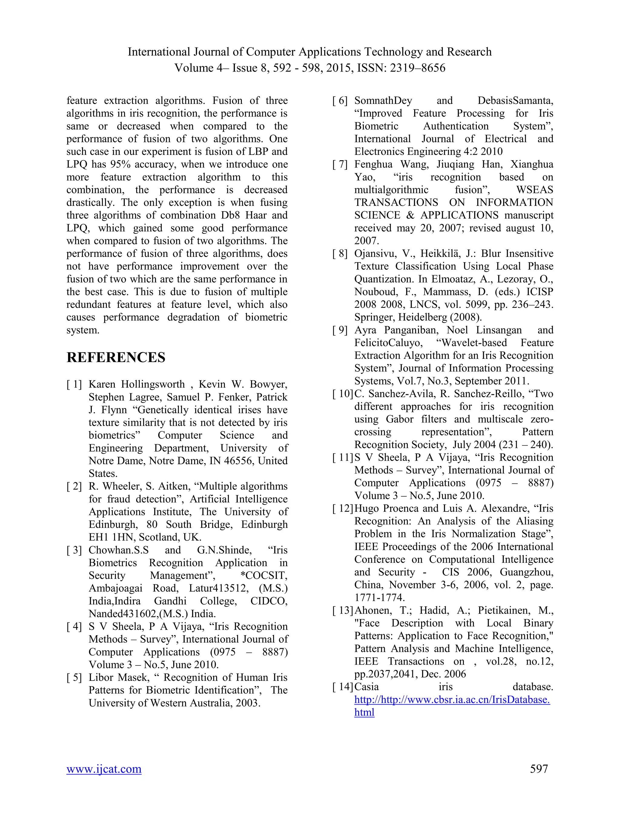 Evaluation Of Iris Recognition System On Multiple Feature Extraction