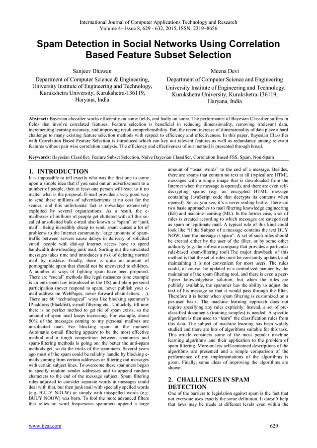 Spam Detection In Social Networks Using Correlation Based Feature