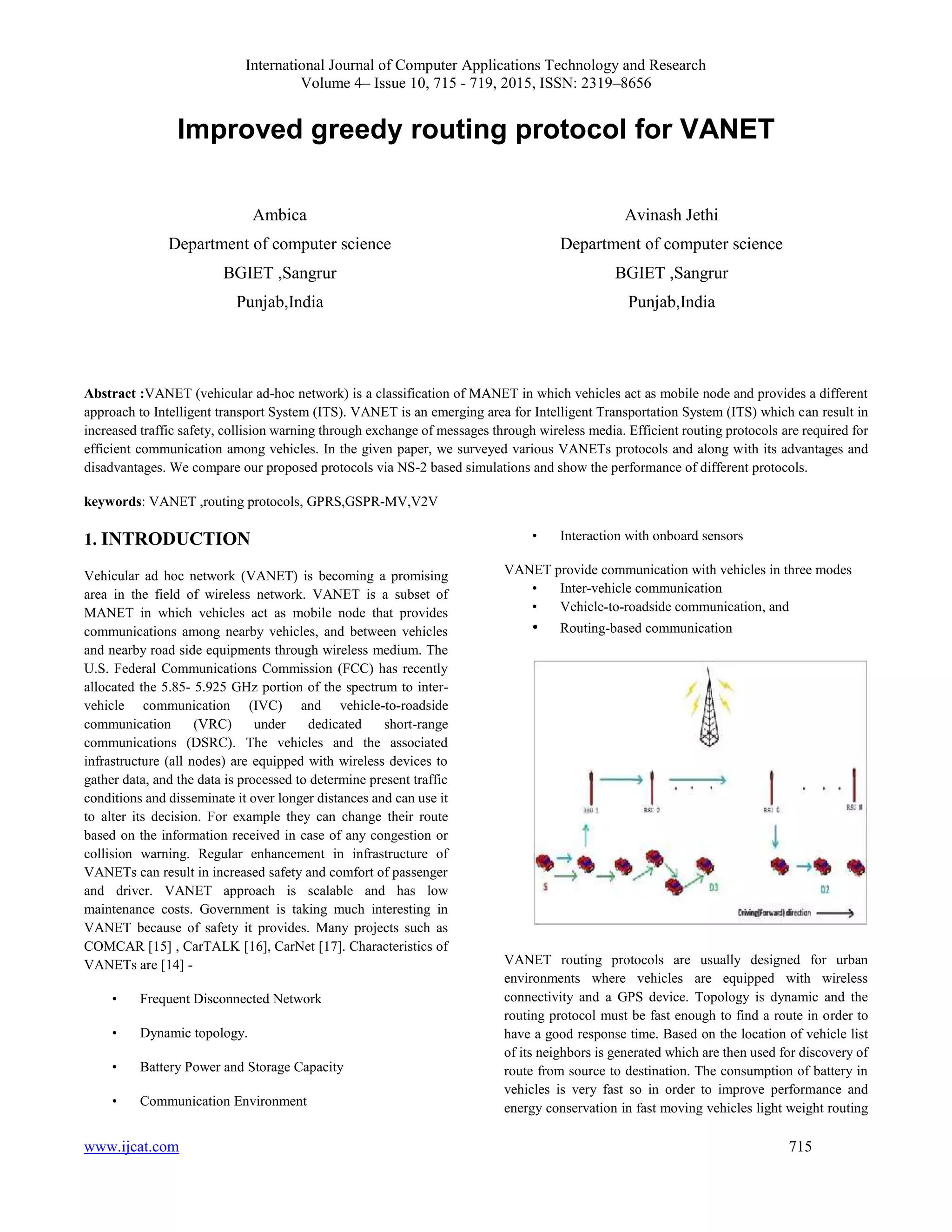 Improved greedy routing protocol for VANET | PDF
