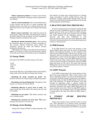 A Survey of Existing Mechanisms in Energy-Aware Routing In MANETs | PDF