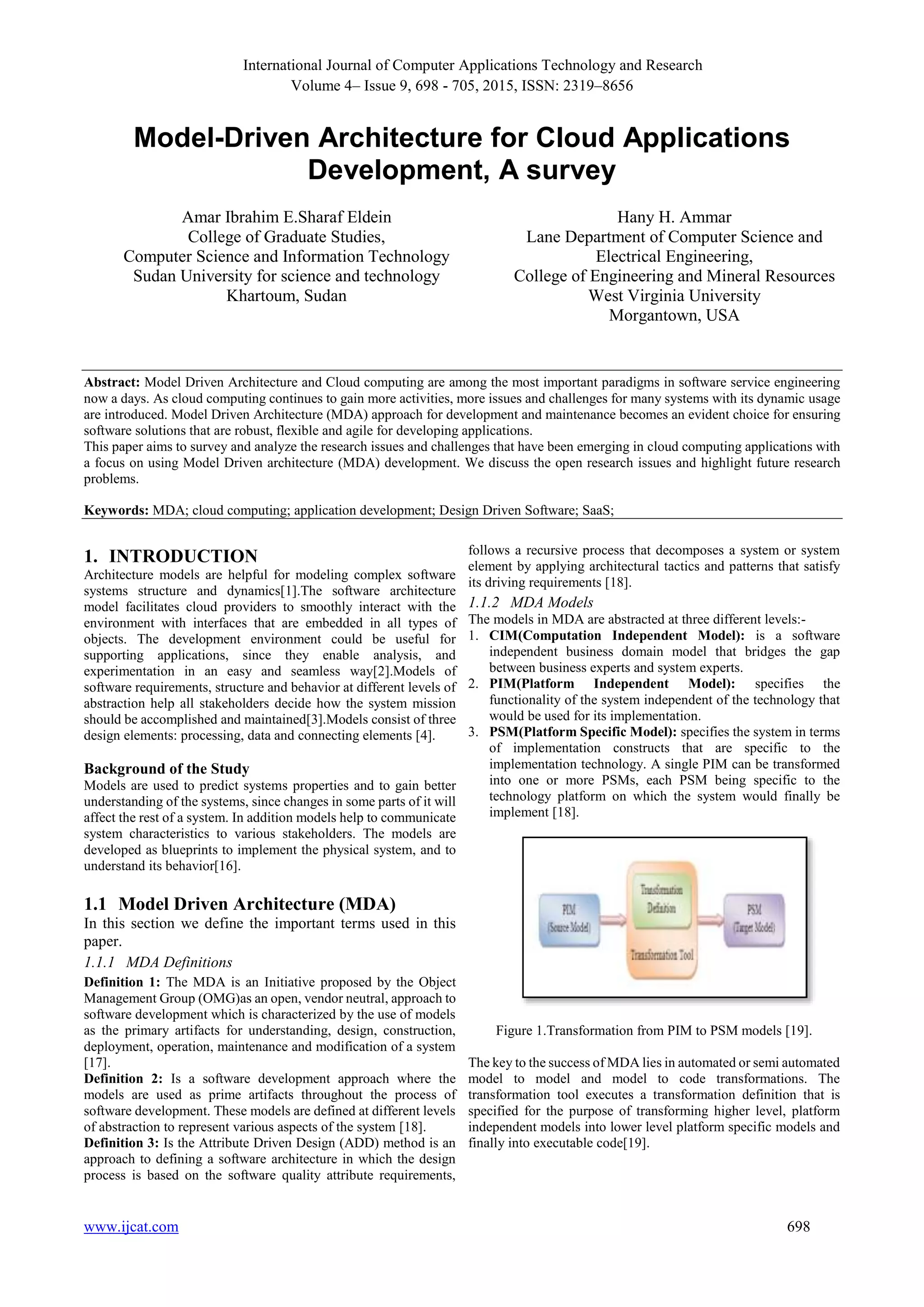 Model-Driven Architecture for Cloud Applications Development, A survey | PDF | Cloud Computing ...