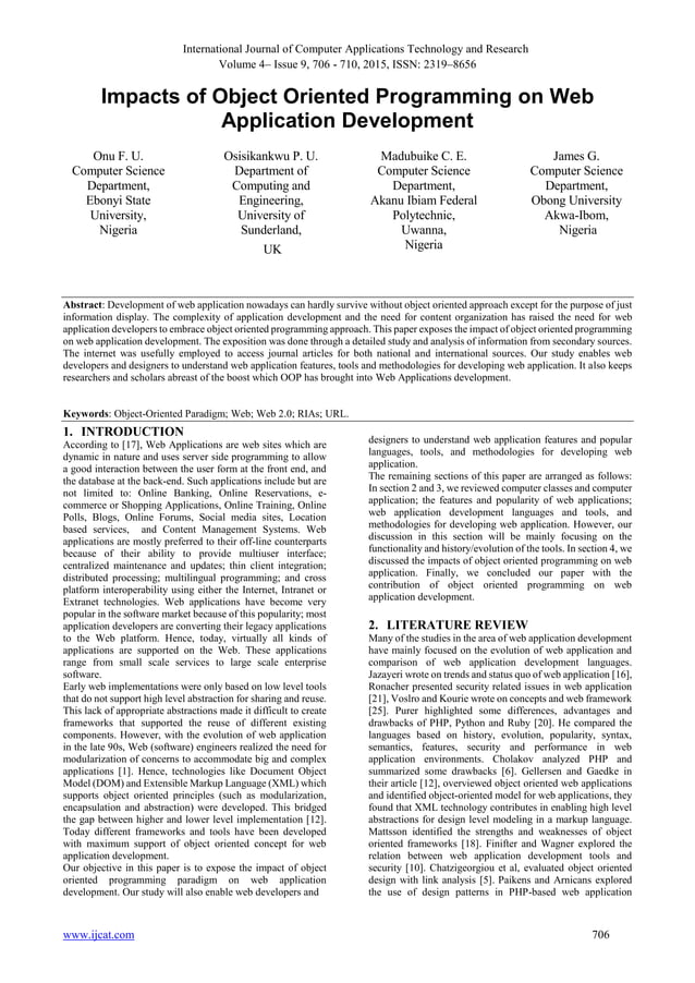 Impacts of Object Oriented Programming on Web Application Development | PDF