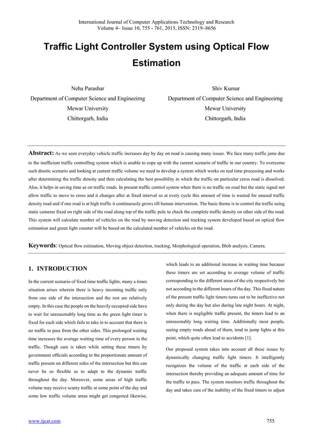 Traffic Light Controller System using Optical Flow Estimation | PDF