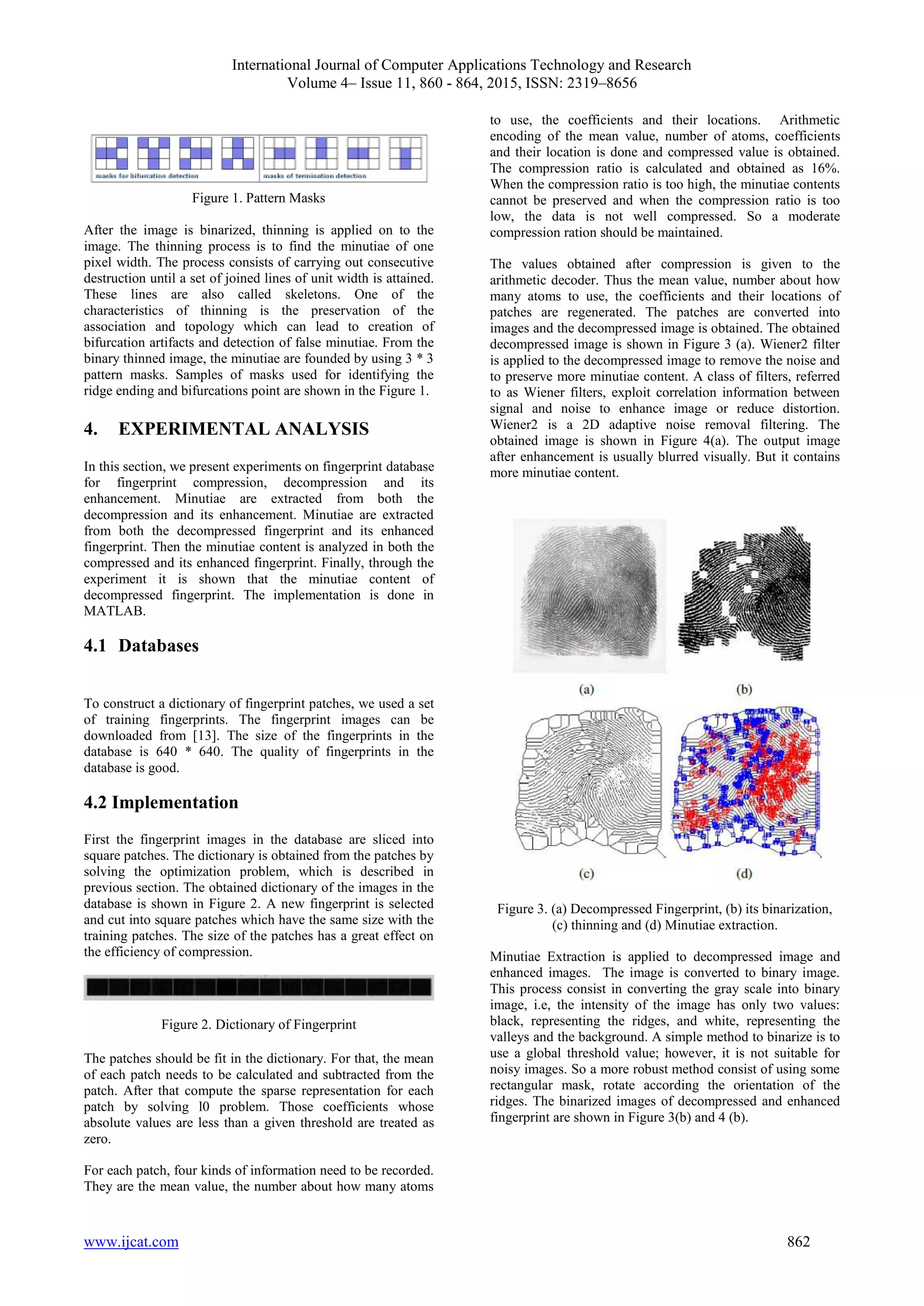 Fingerprint Image Compression using Sparse Representation and Enhancement with Wiener2 Filter | PDF
