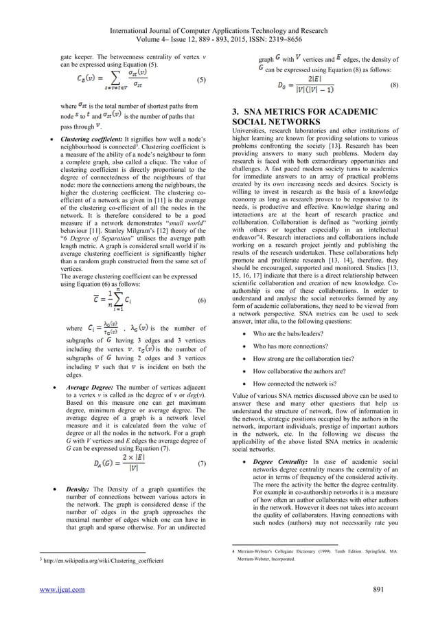 The Mathematics of Social Network Analysis: Metrics for Academic Social Networks | PDF