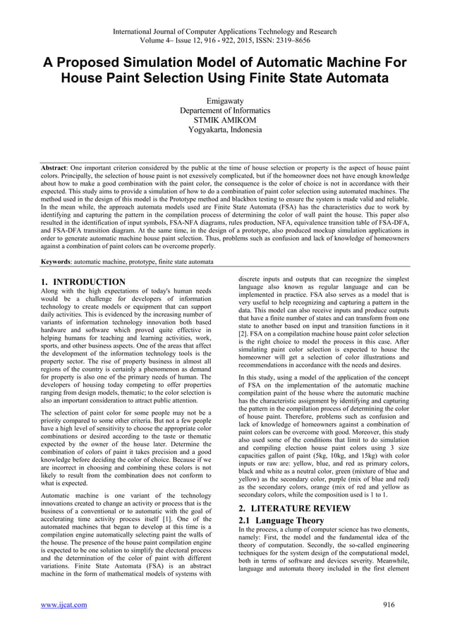 A Proposed Simulation Model of Automatic Machine For House Paint Selection Using Finite State ...