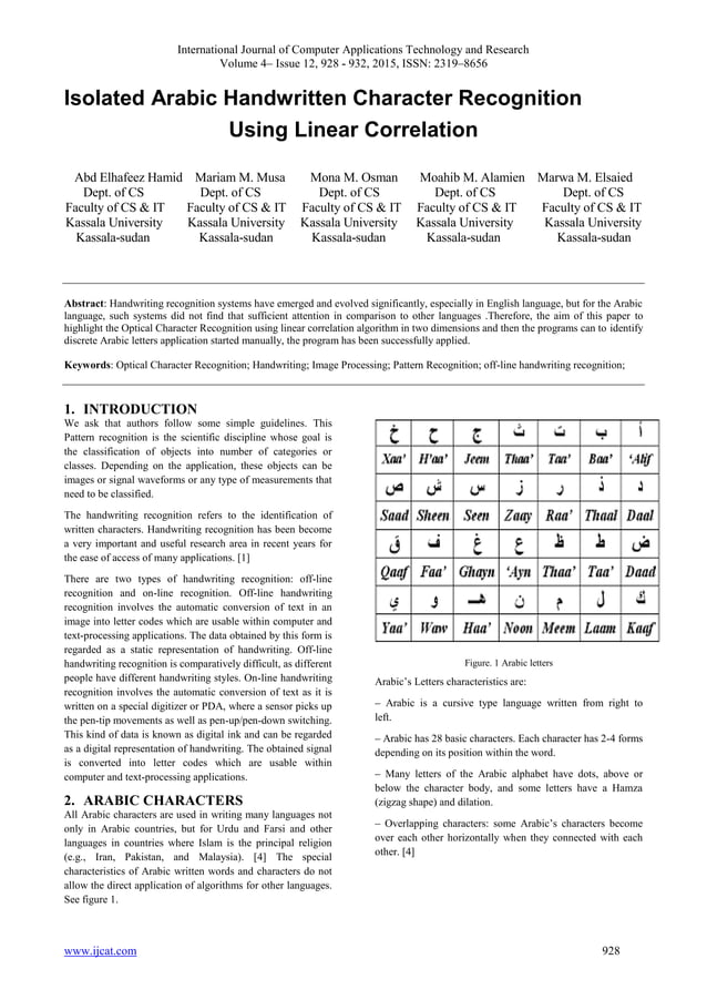 Isolated Arabic Handwritten Character Recognition Using Linear Correlation | PDF