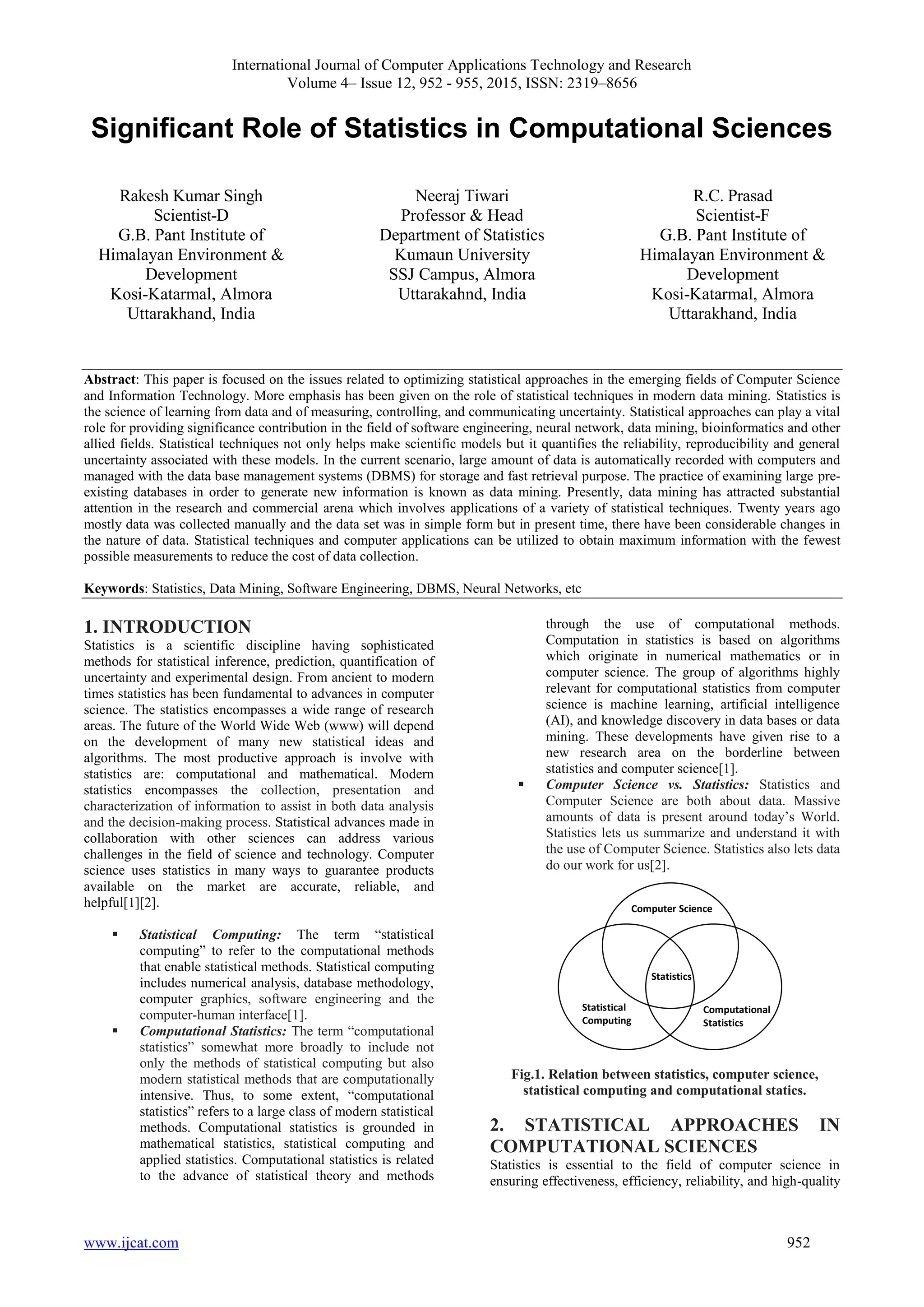 Significant Role of Statistics in Computational Sciences | PDF