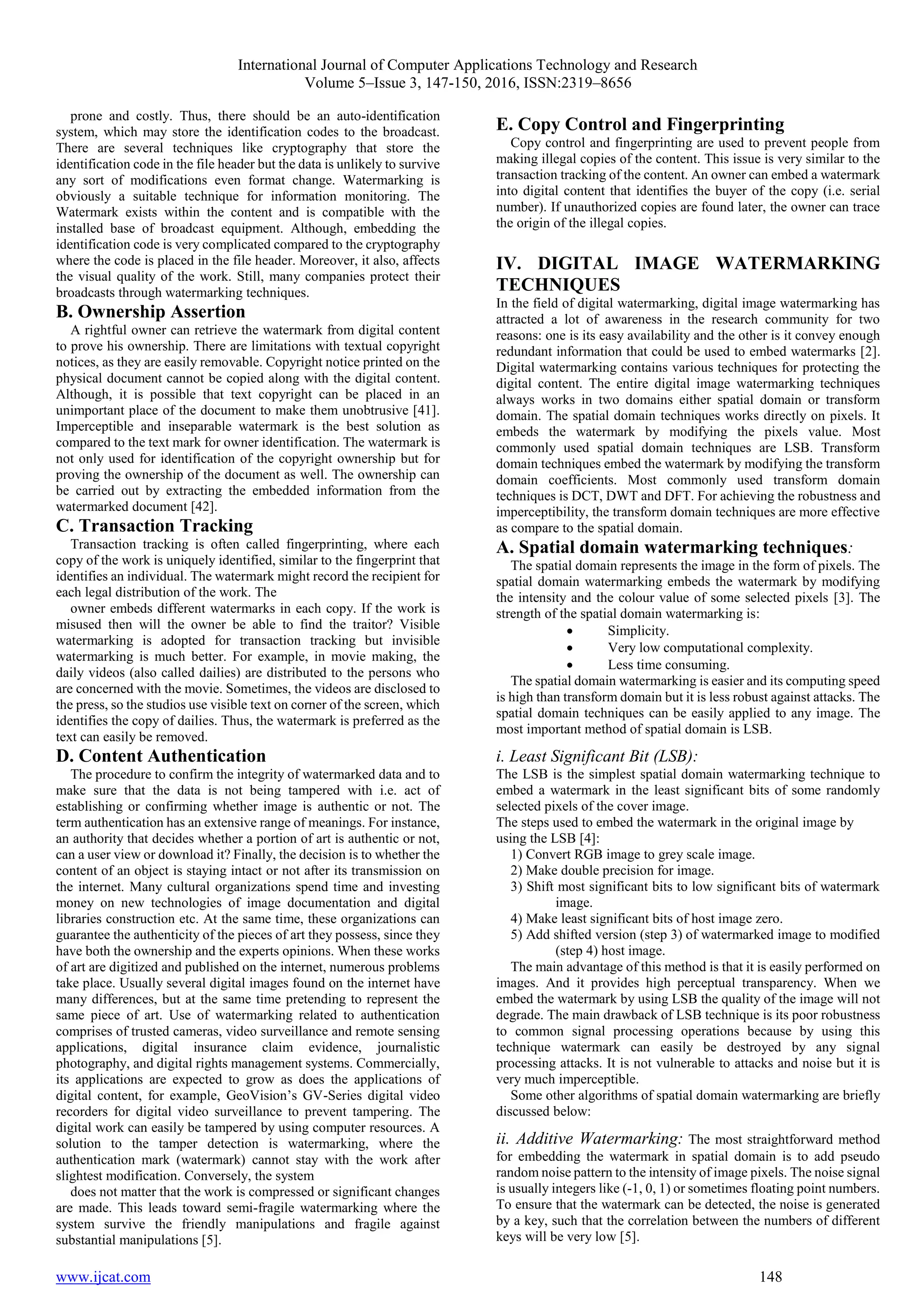 Digital Watermarking Applications and Techniques: A Brief Review | PDF