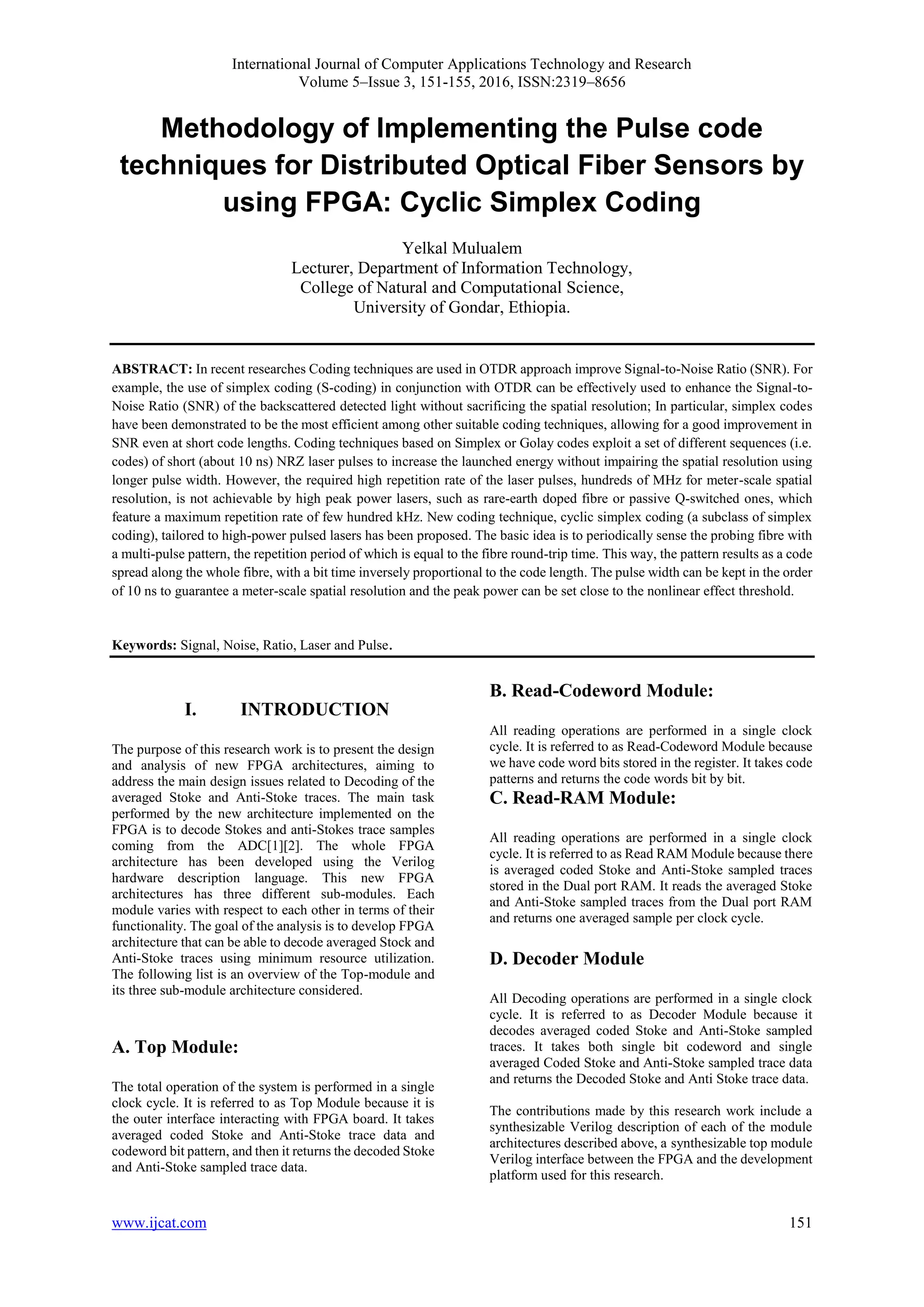 Methodology of Implementing the Pulse code techniques for Distributed Optical Fiber Sensors by ...