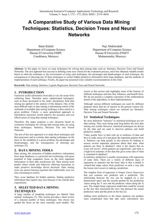 A Comparative Study of Various Data Mining Techniques: Statistics ...