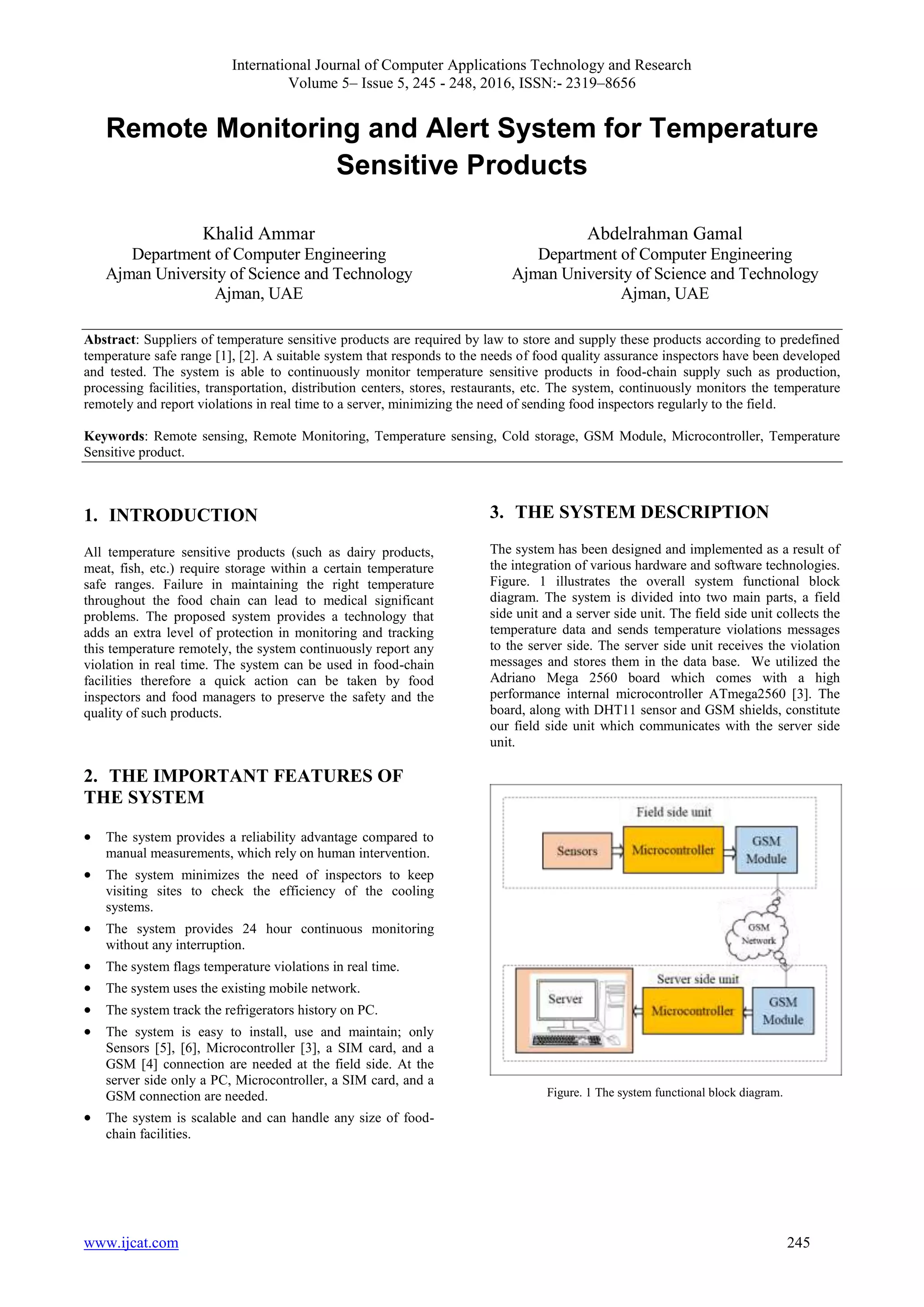 Remote Monitoring and Alert System for Temperature Sensitive Products | PDF