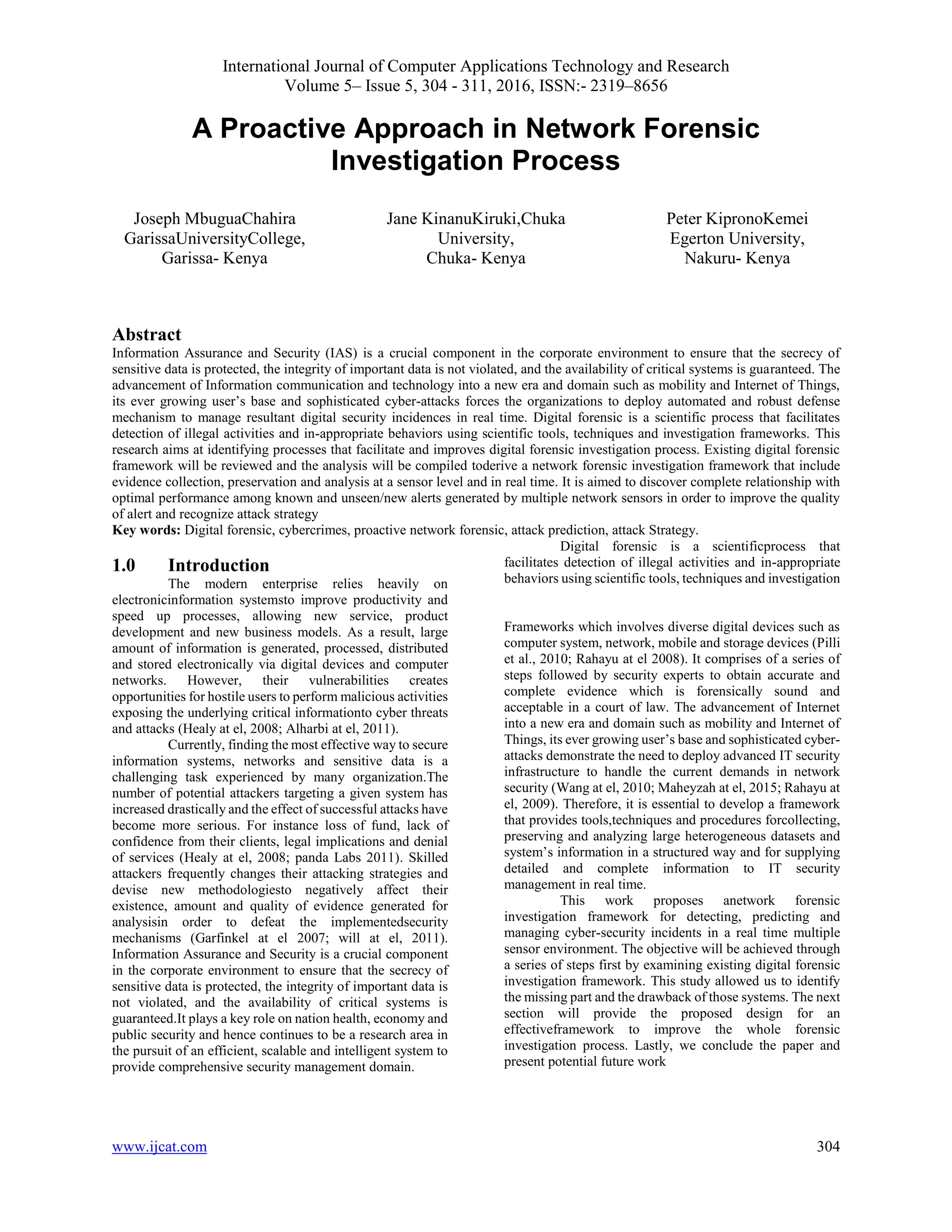 A Proactive Approach in Network Forensic Investigation Process | PDF | Internet | Computing