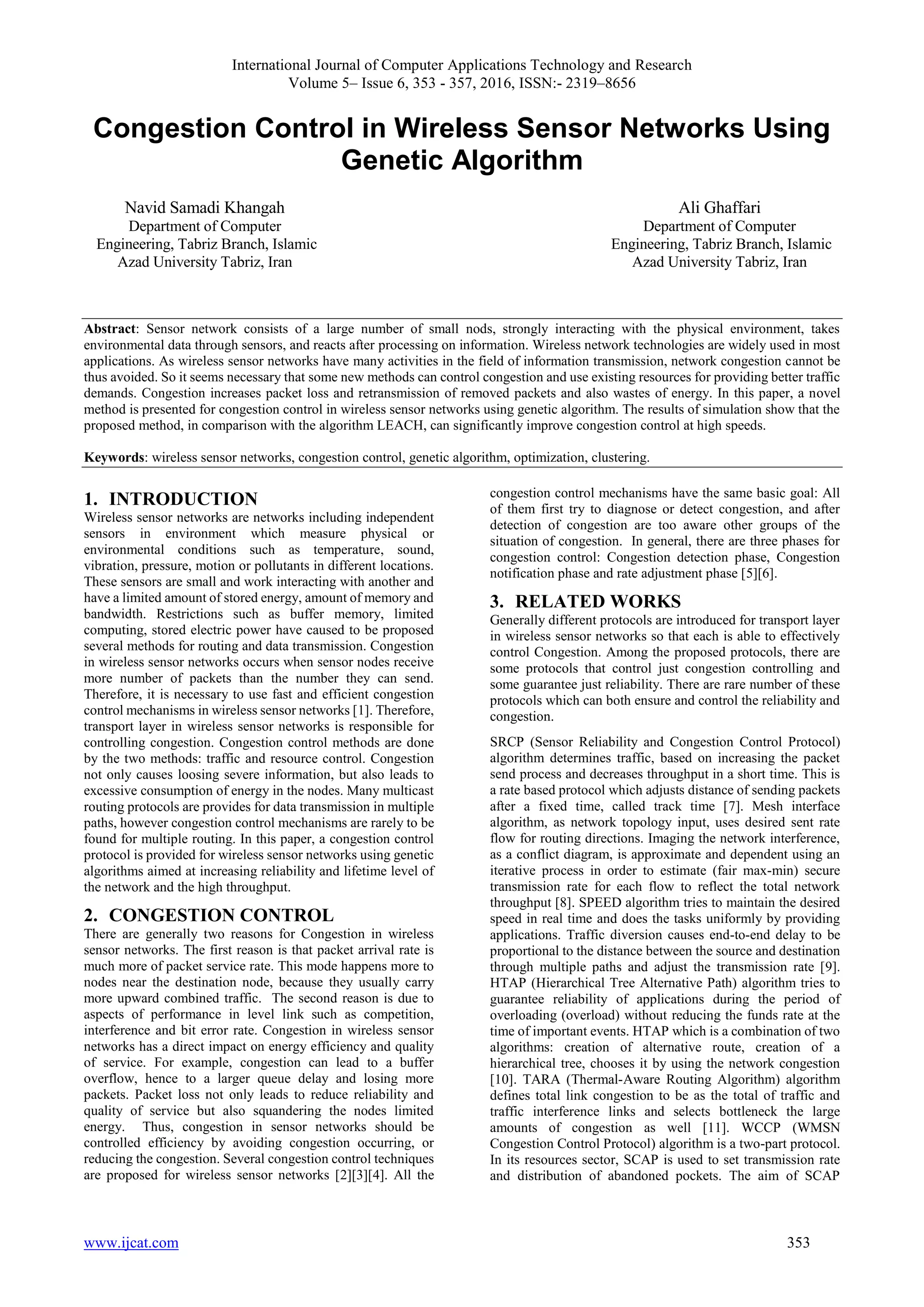 Congestion Control In Wireless Sensor Networks Using Genetic Algorithm
