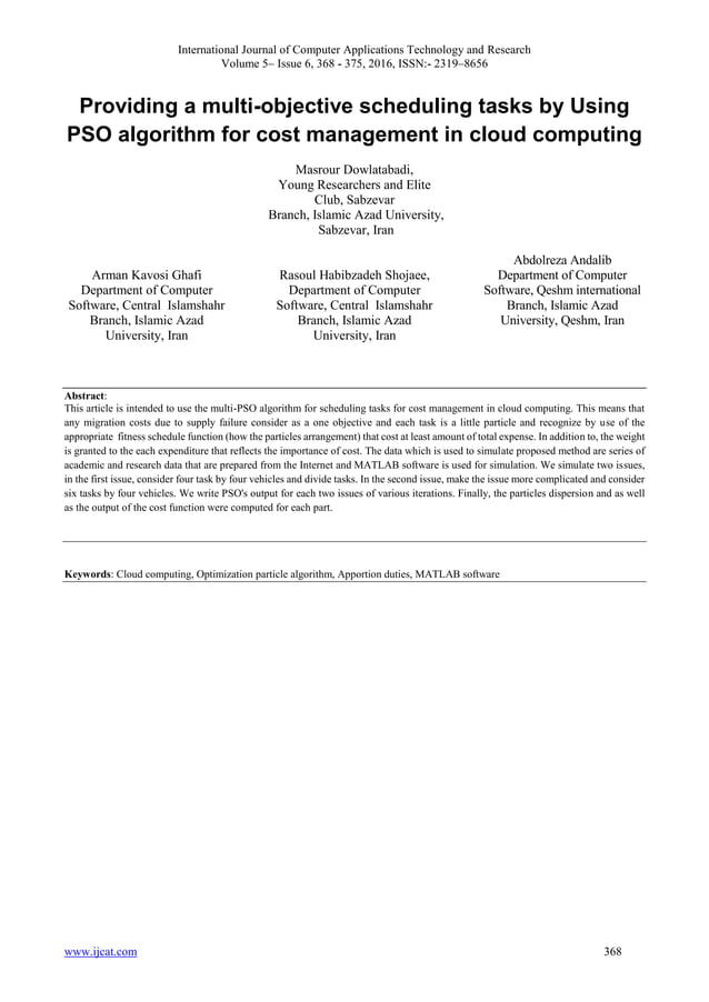 Providing A Multi Objective Scheduling Tasks By Using Pso Algorithm For Cost Management In Cloud
