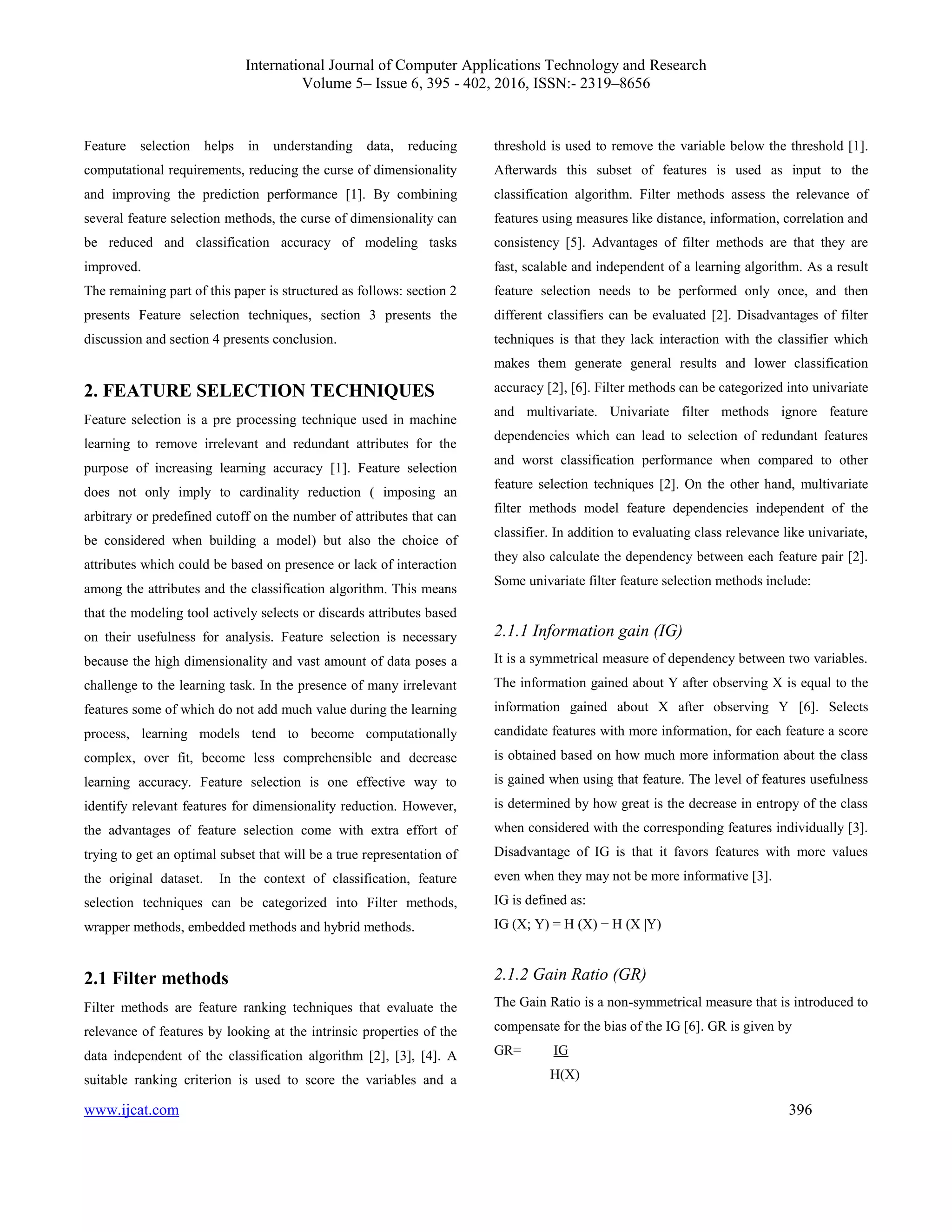 A Review On Feature Selection Methods For Classification Tasks Pdf