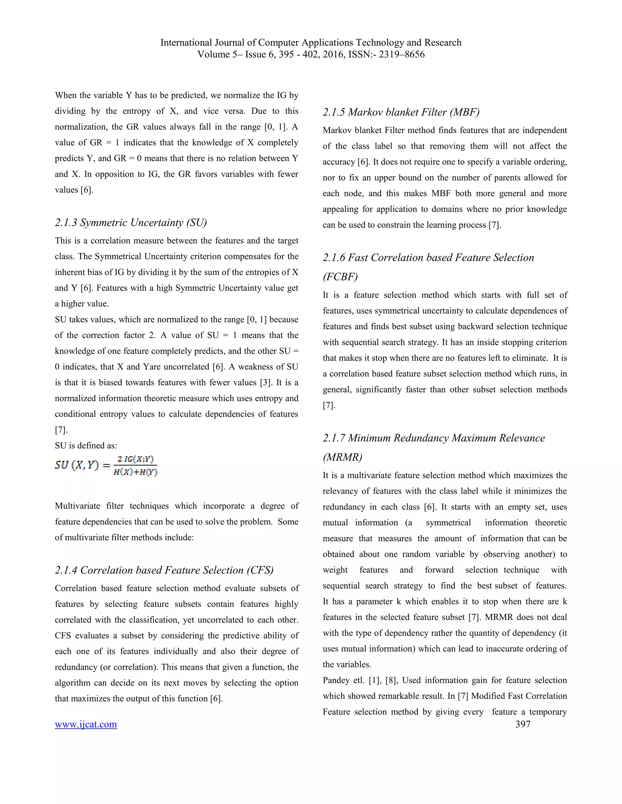 A Review On Feature Selection Methods For Classification Tasks Pdf