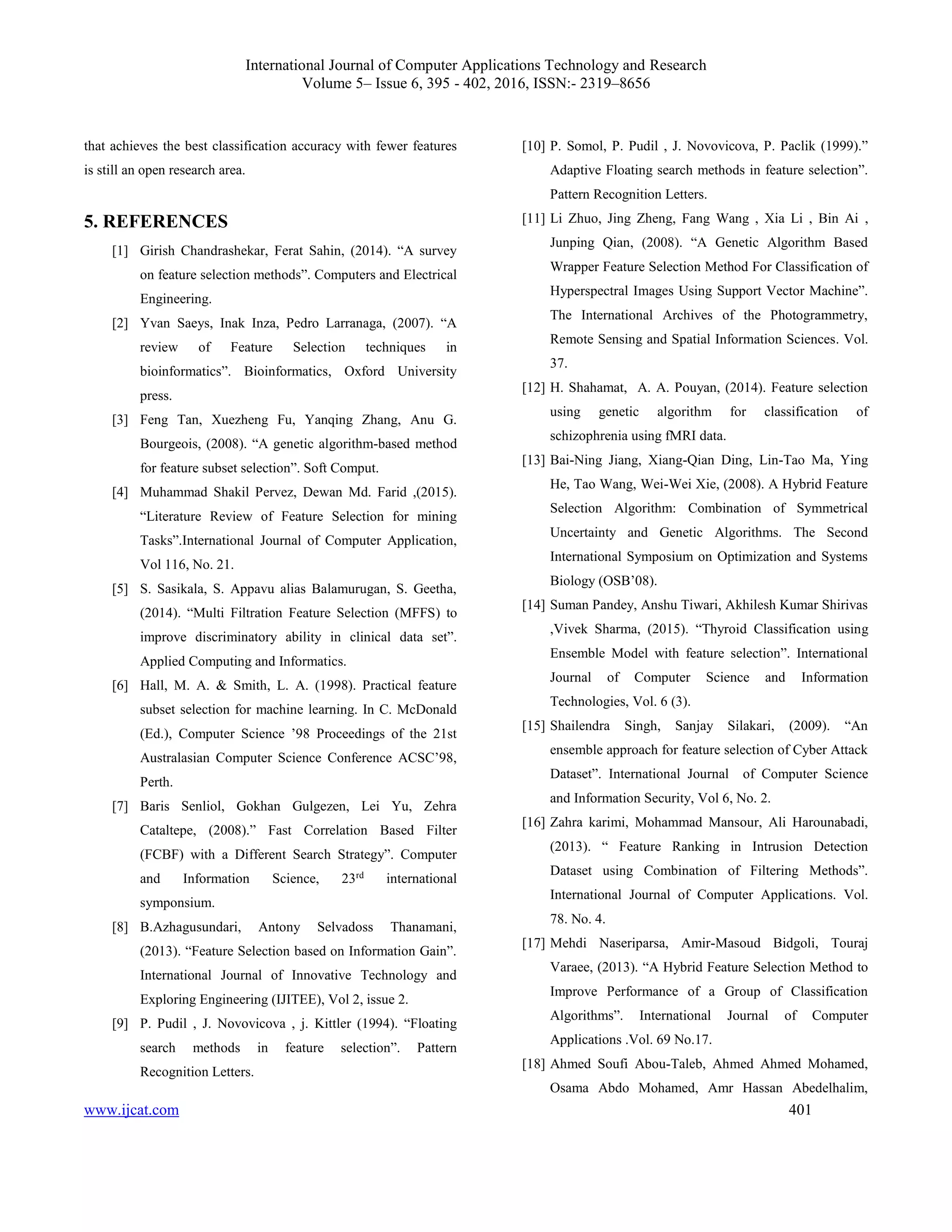 A Review On Feature Selection Methods For Classification Tasks Pdf