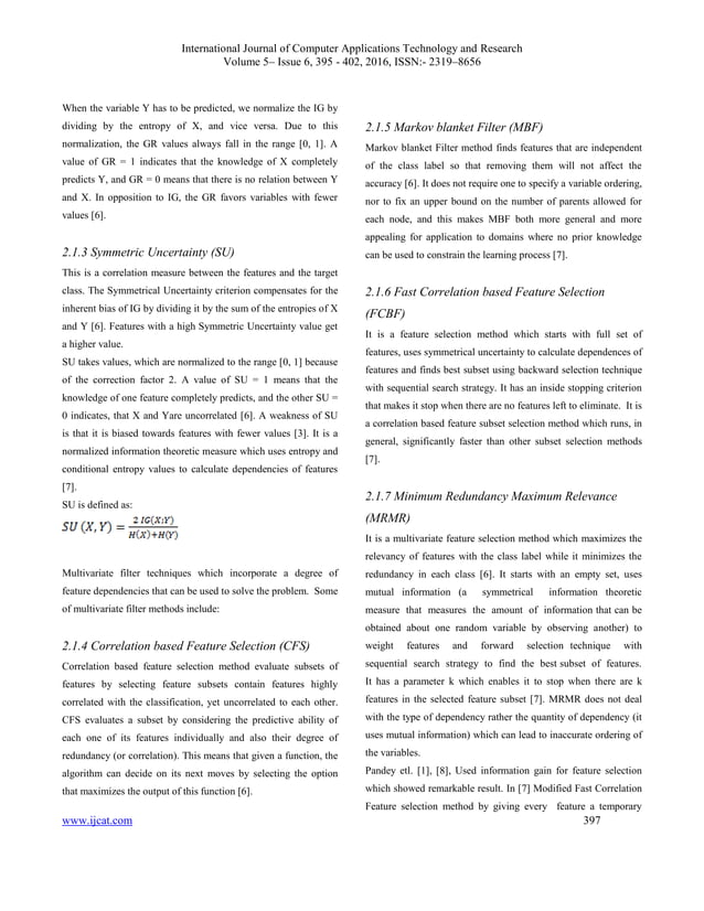 A Review On Feature Selection Methods For Classification Tasks Pdf