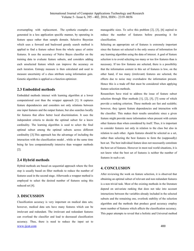 A Review On Feature Selection Methods For Classification Tasks Pdf