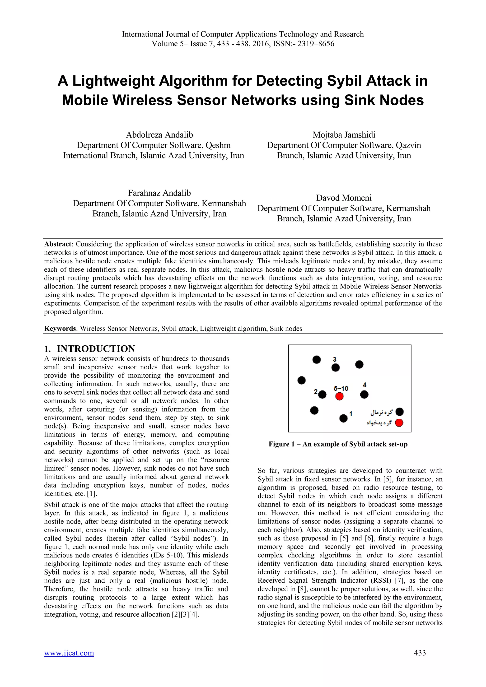 A Lightweight Algorithm For Detecting Sybil Attack In Mobile Wireless Sensor Networks Using Sink 