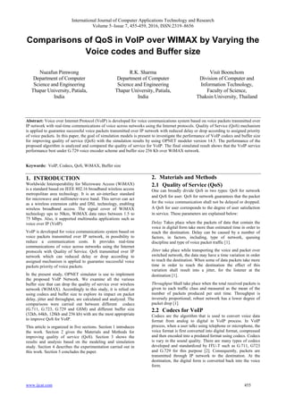 Comparisons of QoS in VoIP over WIMAX by Varying the Voice codes and Buffer size | PDF