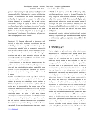 Suitability of Agile Methods for Safety-Critical Systems Development: A Survey of Literature | PDF