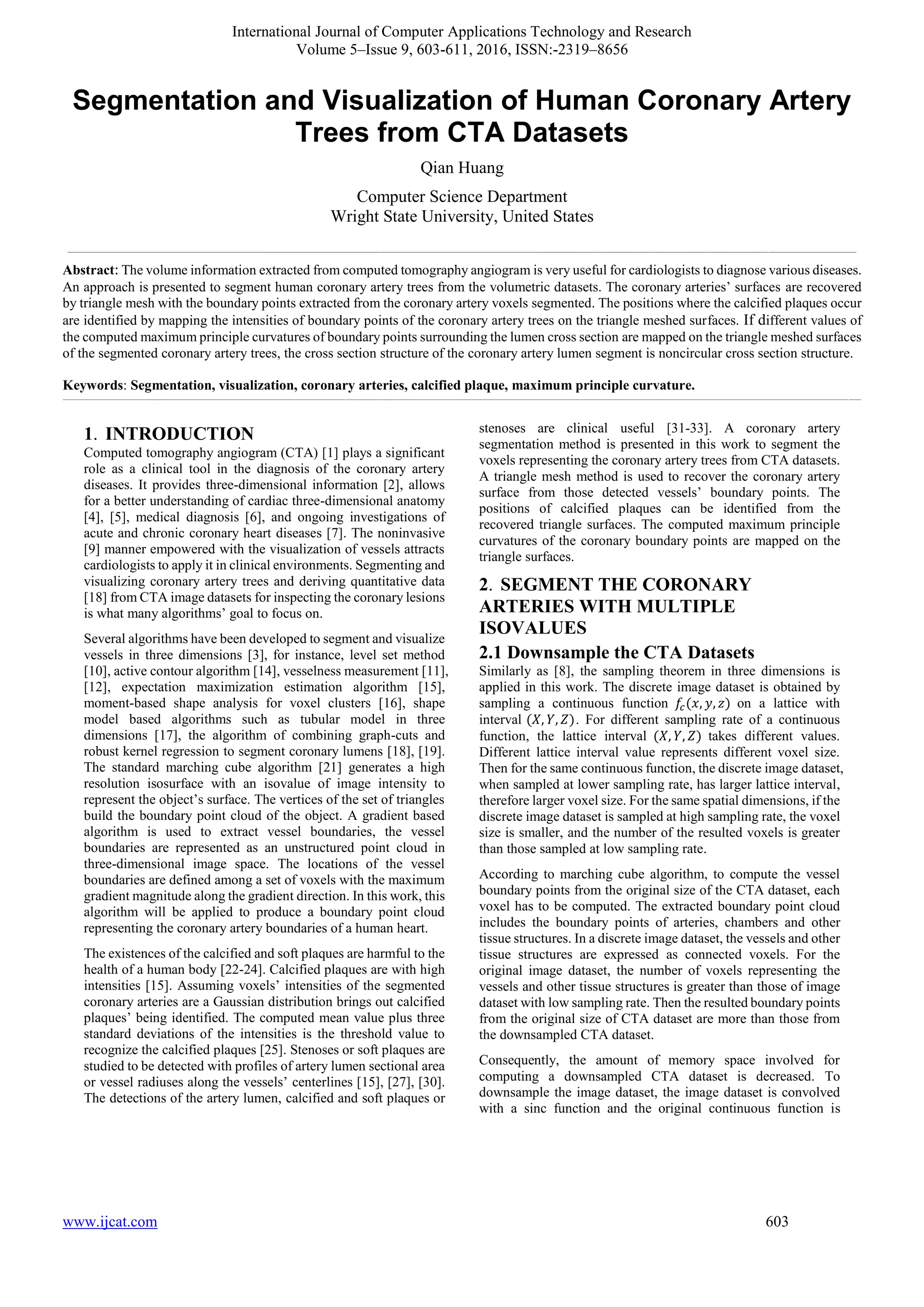 Segmentation and Visualization of Human Coronary Artery Trees from CTA Datasets | PDF