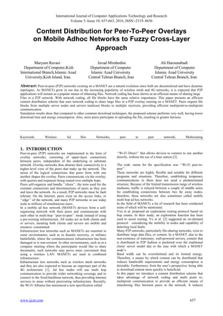 Content Distribution for Peer-To-Peer Overlays on Mobile Adhoc Networks to Fuzzy Cross-Layer ...