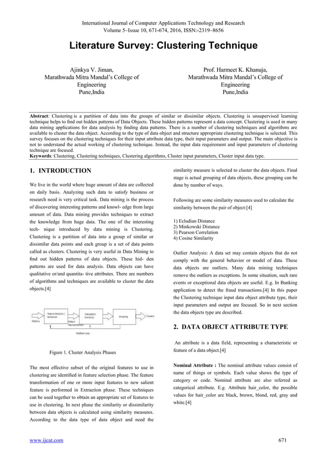 Literature Survey: Clustering Technique | PDF Literature Survey: Clustering Technique | PDF