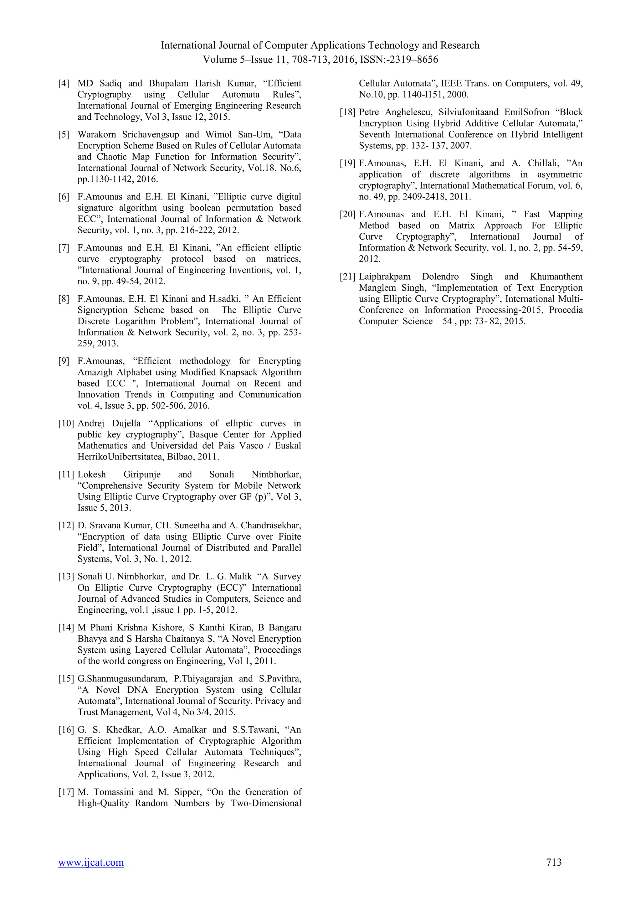A New Security Level for Elliptic Curve Cryptosystem Using Cellular Automata Rules | PDF