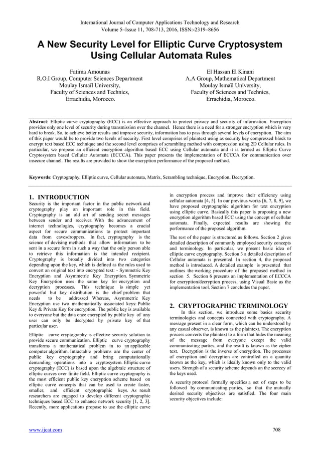 A New Security Level for Elliptic Curve Cryptosystem Using Cellular Automata Rules | PDF