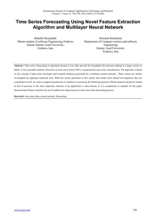 Time Series Forecasting Using Novel Feature Extraction Algorithm and Multilayer Neural Network ...