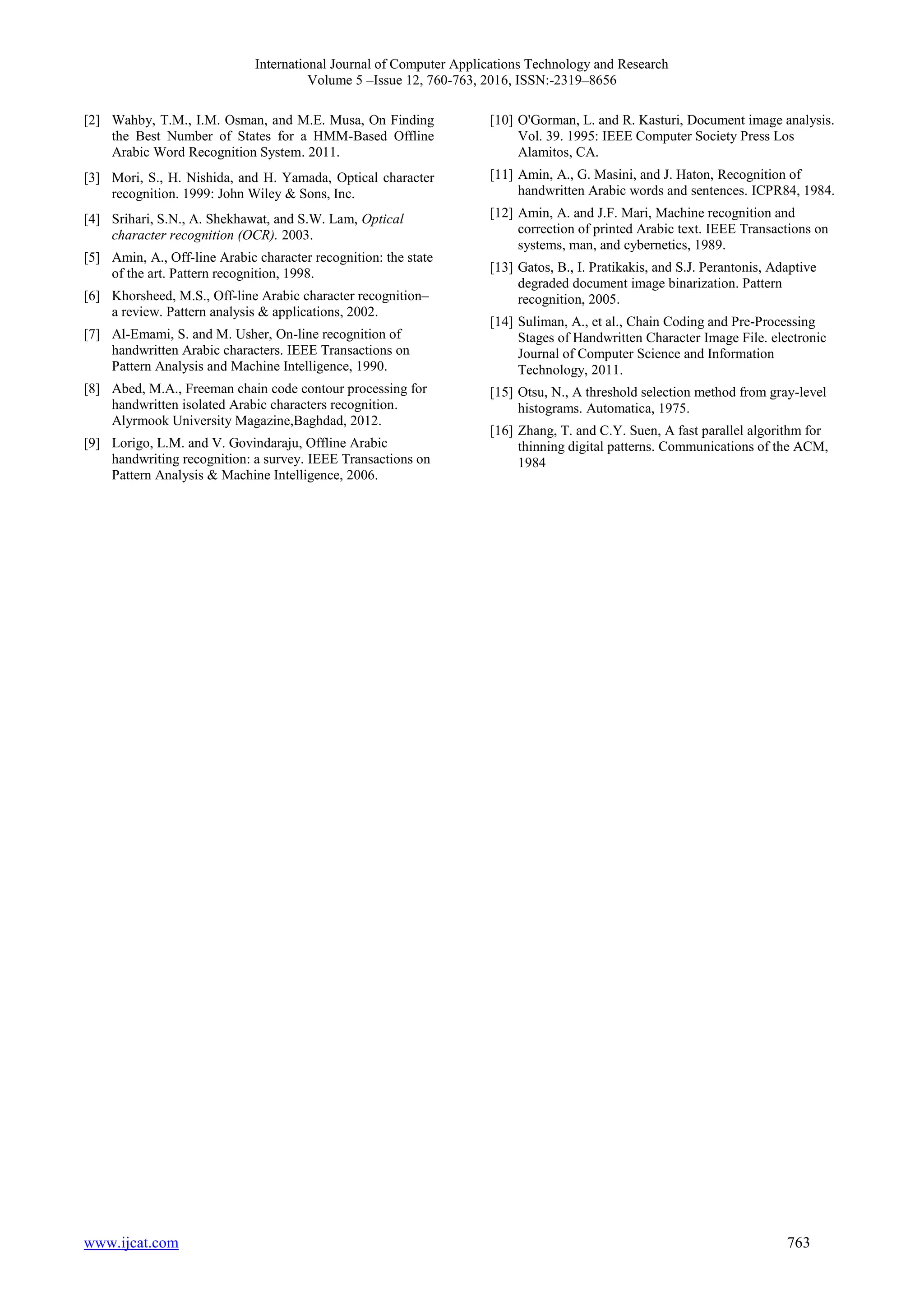 Preprocessing Phase For Offline Arabic Handwritten Character Recognition Pdf Computing